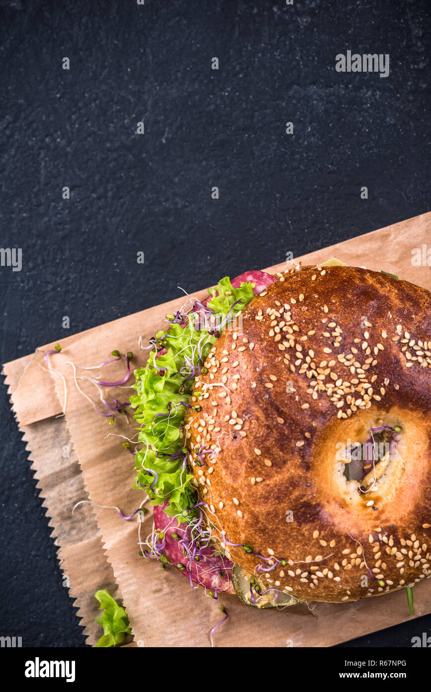 Fresh healthy bagel, border background Stock Photo - Alamy