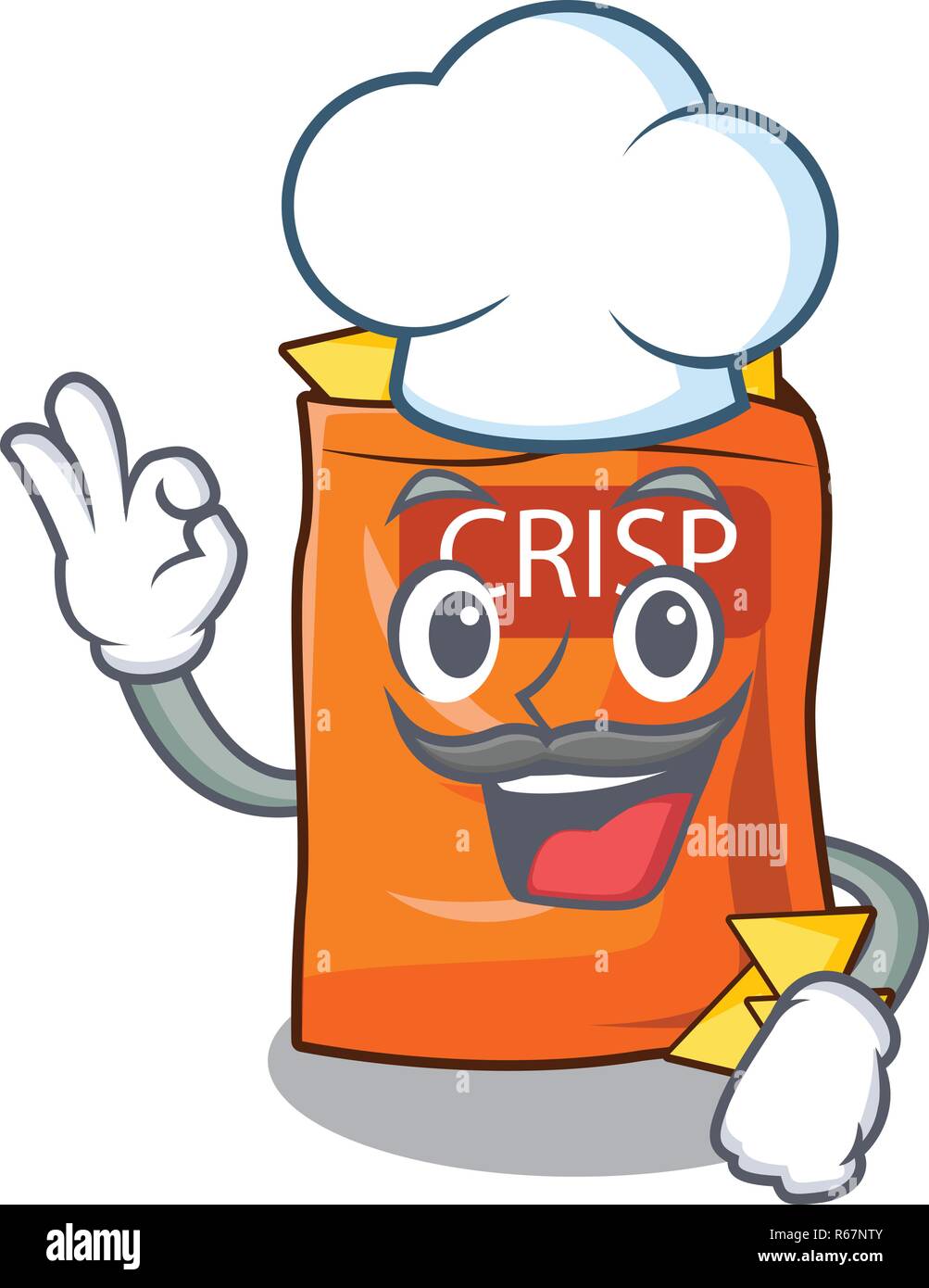 Chef crispy potato chips in bowl cartoon vector illustrtion Stock ...