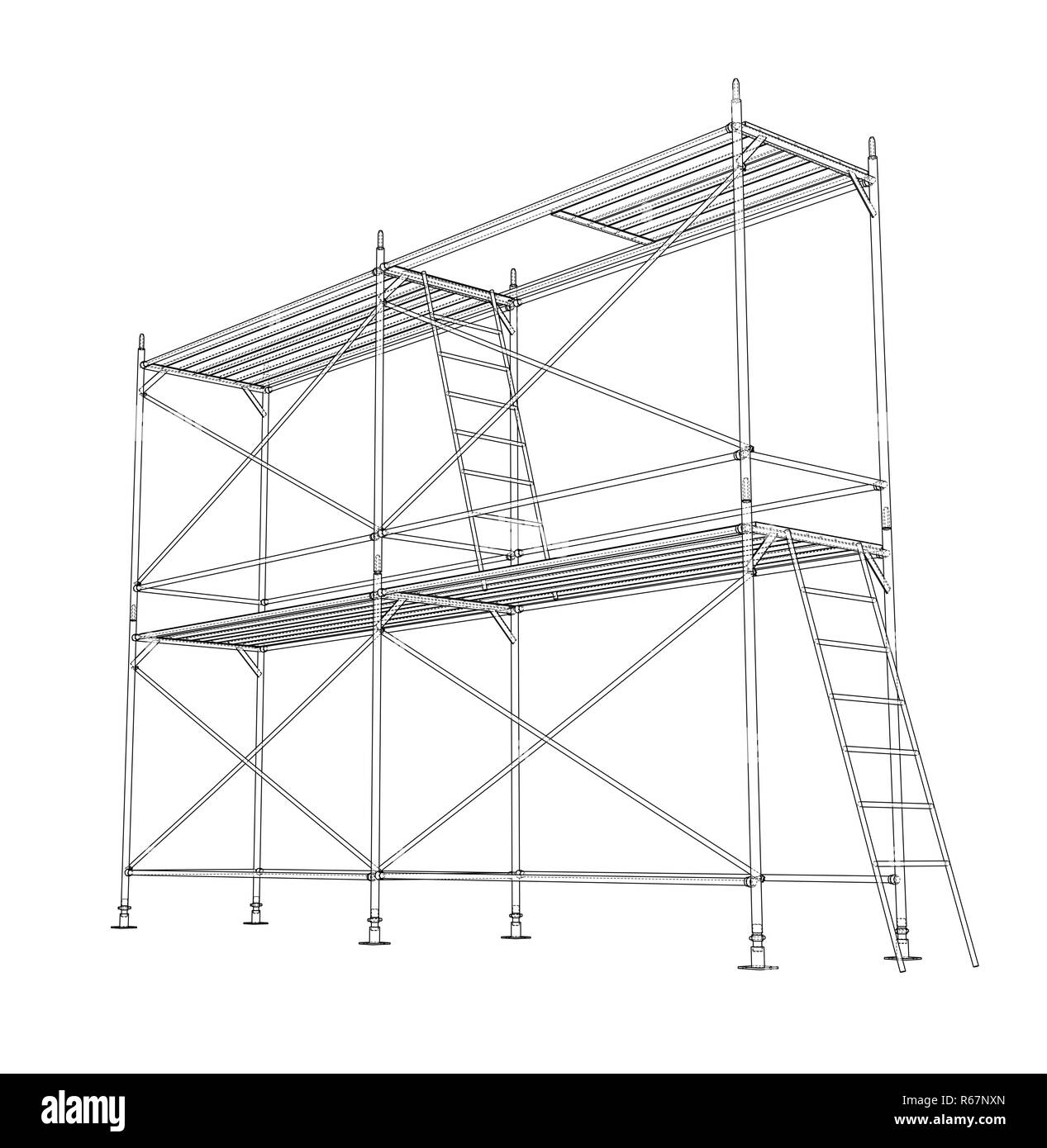 3D outline scaffold. 3d illustration. Wire-frame style Stock Photo - Alamy