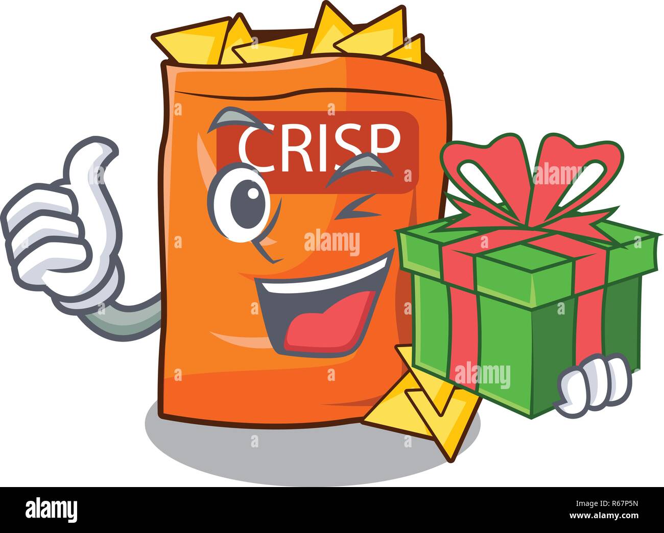 With gift crispy chips snack on a character vector illustration Stock ...