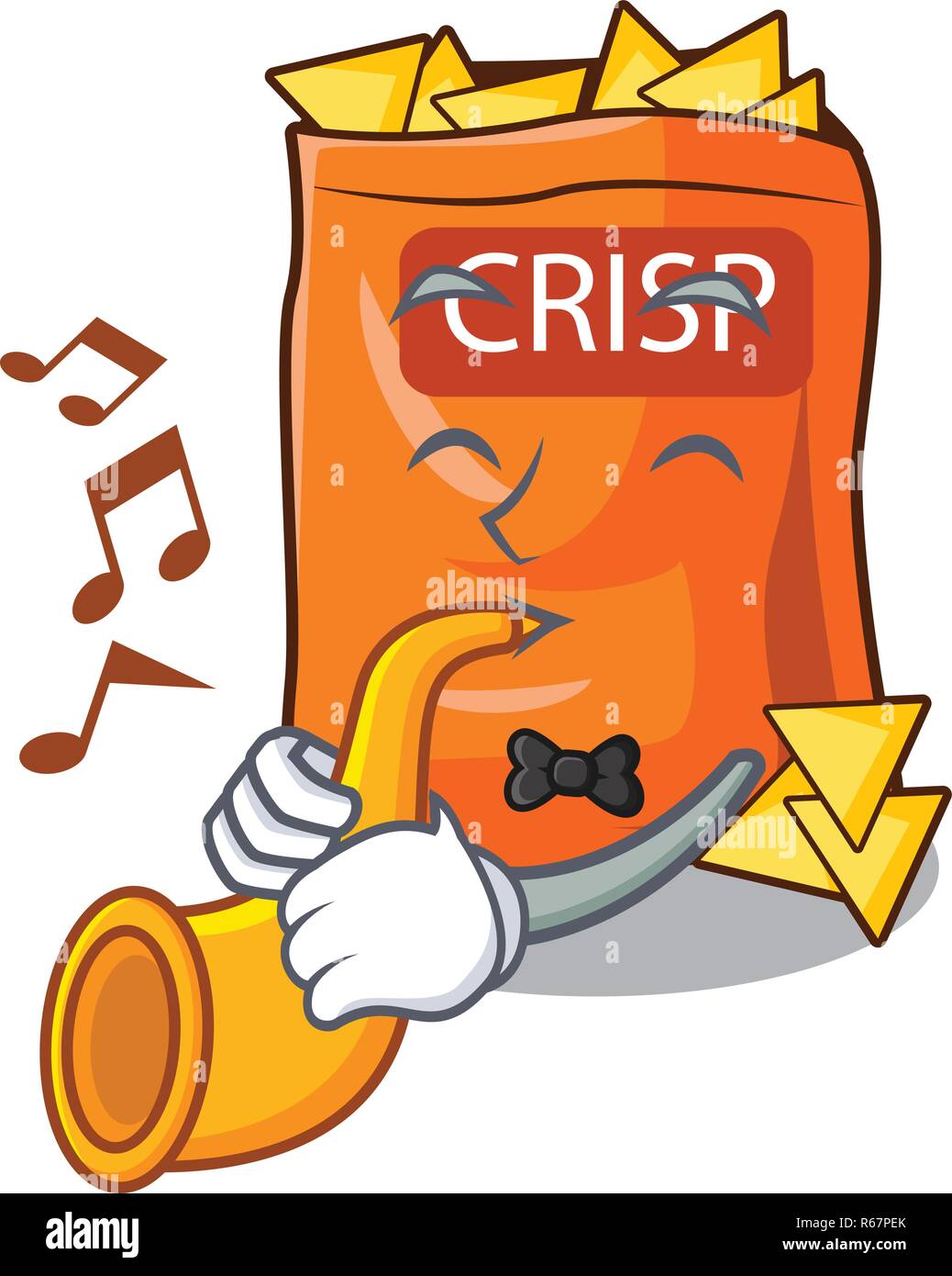 With trumpet crispy chips snack on a character vector illustration ...