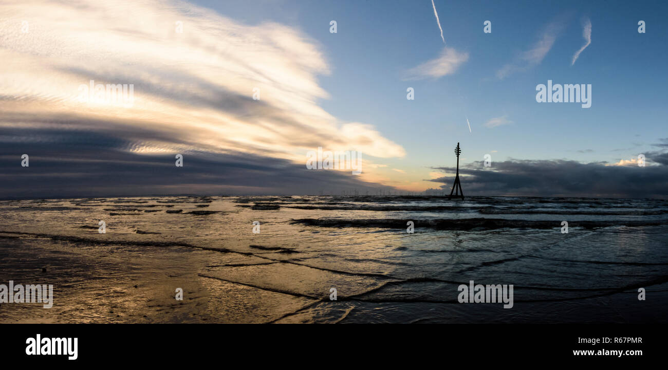 Sunset on Crosby Beach Stock Photo - Alamy