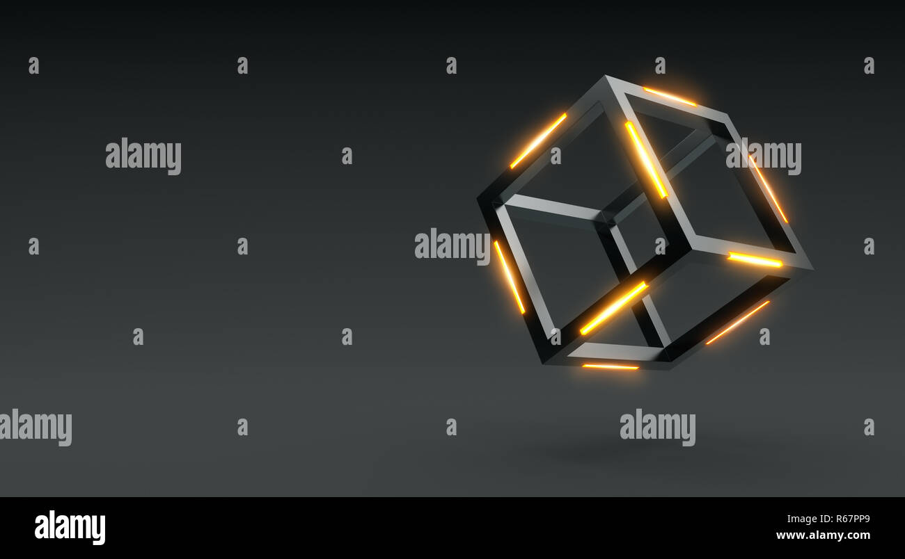 Glowing block on dark background - 3D Rendering Stock Photo - Alamy