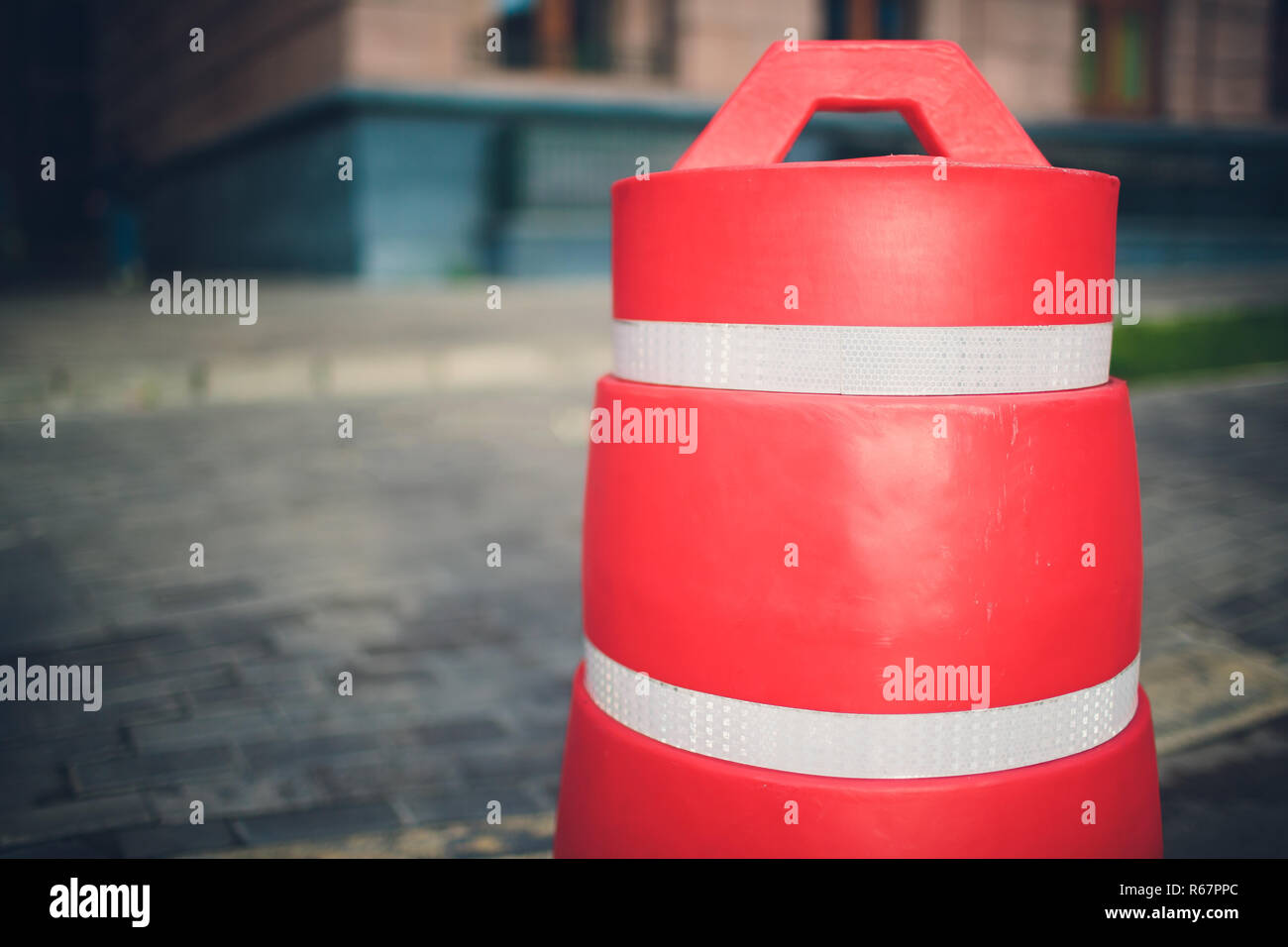 road red plastic block safety fencing repair work on carriageway ...
