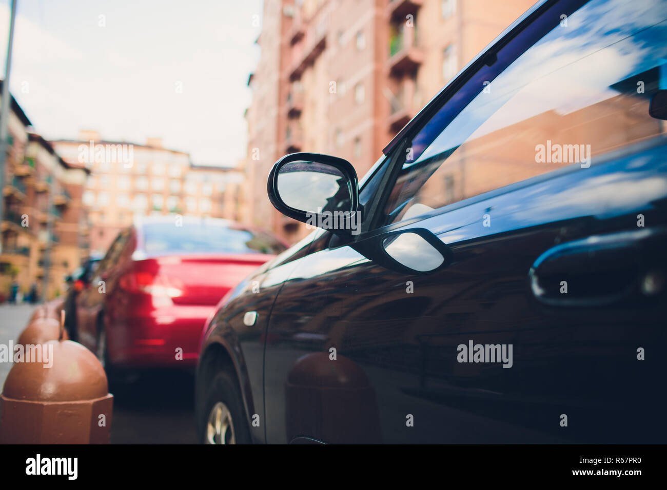Road Car Rear View Mirror Motion Blur Background Stock Photo - Alamy