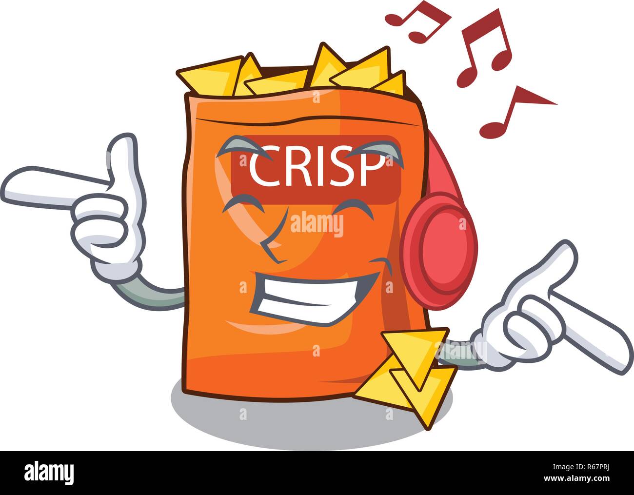 Listening music crispy chips snack on a character vector illustration ...