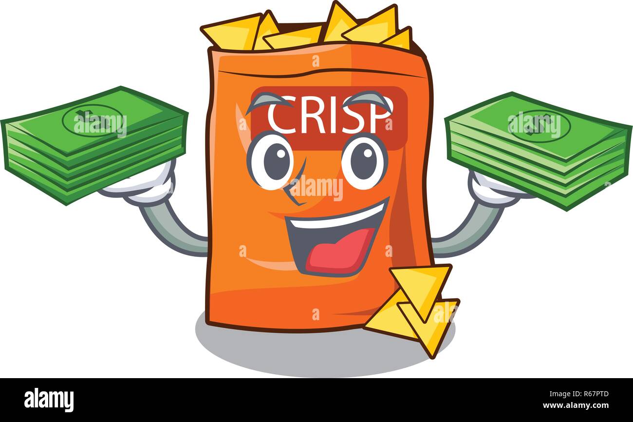With money crispy chips snack on a character vector illustration Stock ...