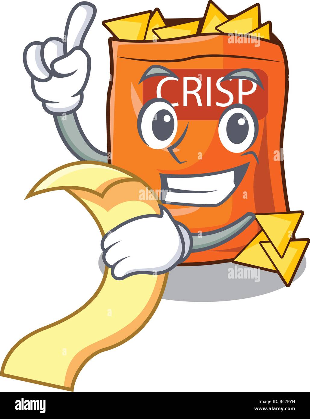With menu crispy chips snack on a character vector illustration Stock ...