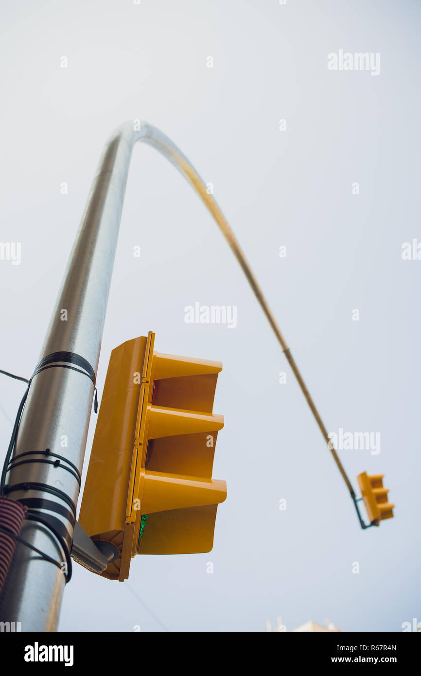 Traffic semaphore. Red light and green light. Pedestrians walking ...