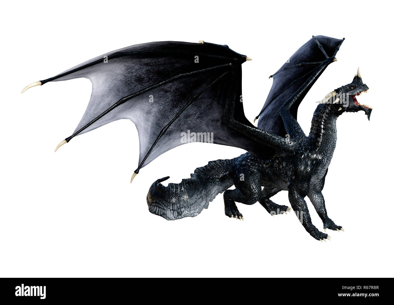 3D rendering of a black fantasy dragon isolated on white background ...