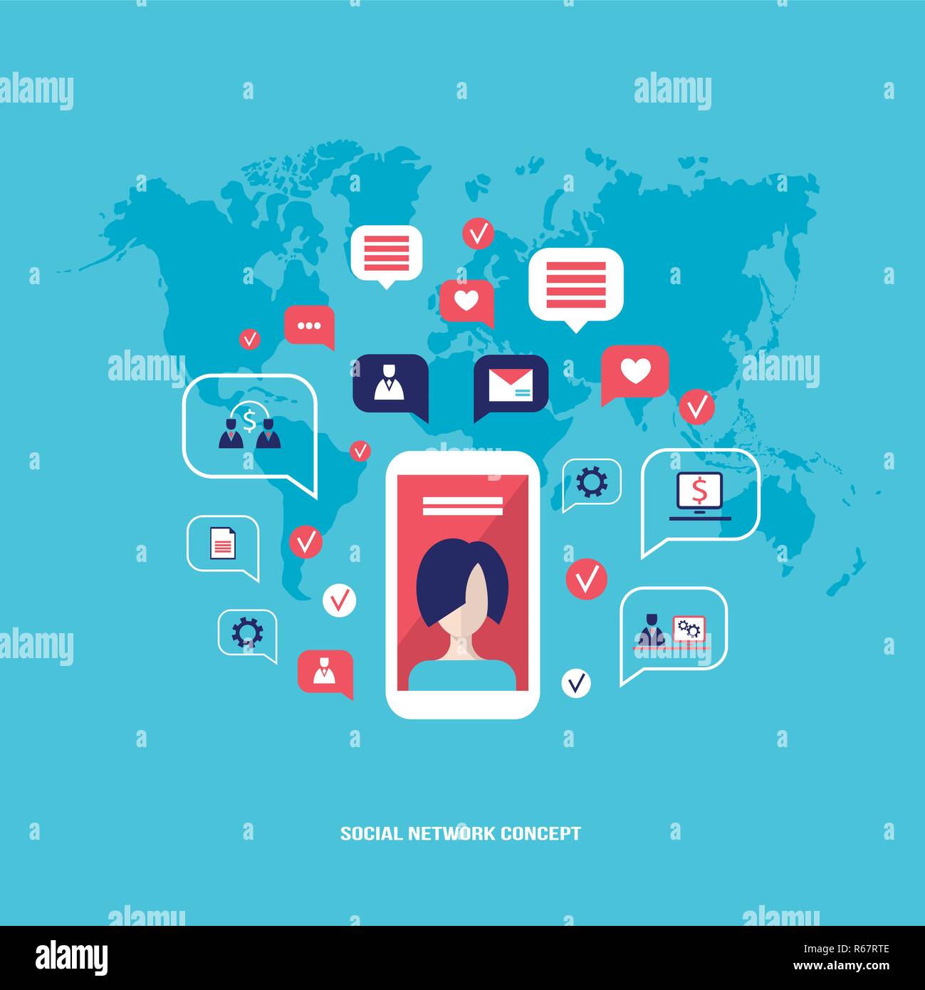 Social network concept Mobile smart phone with speech bubbles and ...