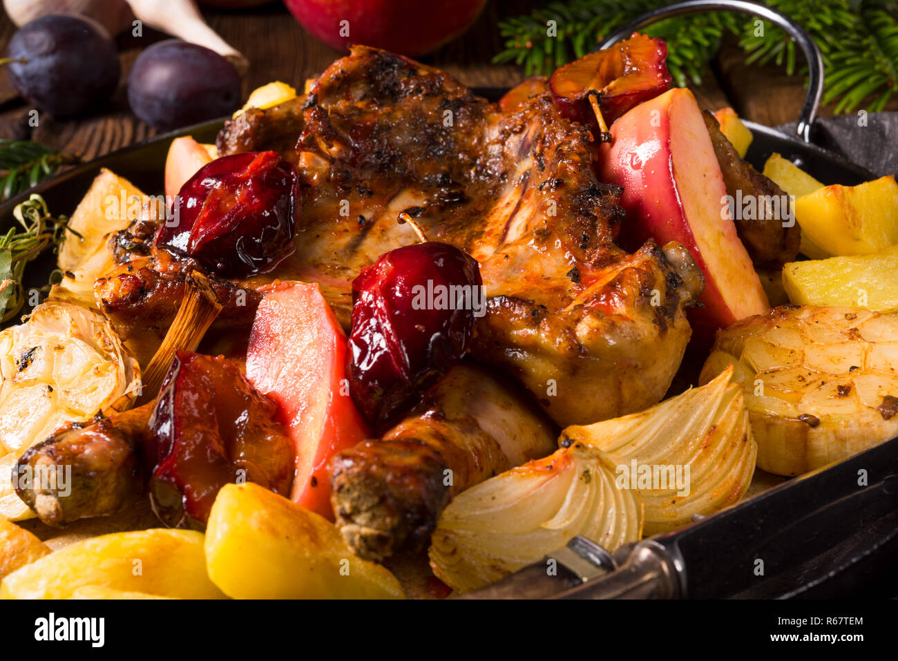 chicken pieces with fruit and vegetables Stock Photo - Alamy