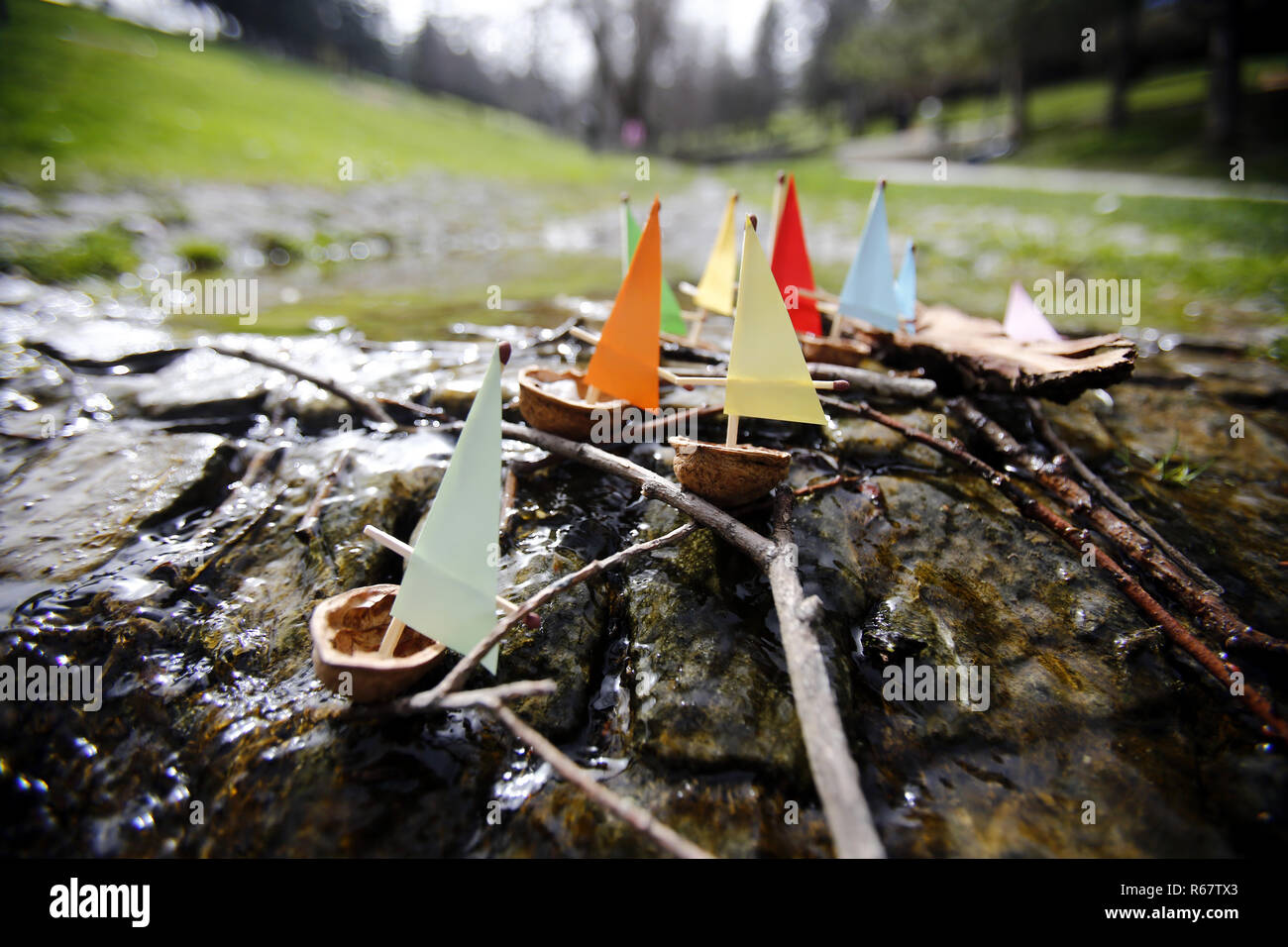 Little decorative ship from nuts Stock Photo - Alamy