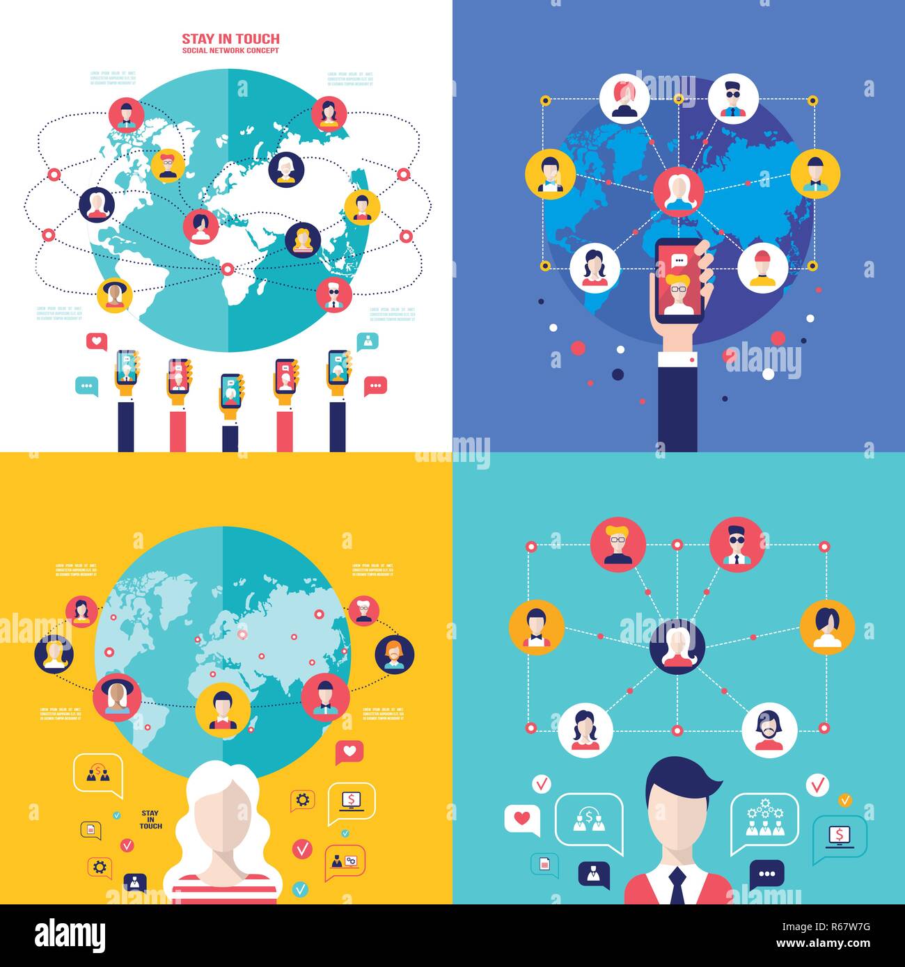 Social Network Technology Banner set User Communications on web concept ...