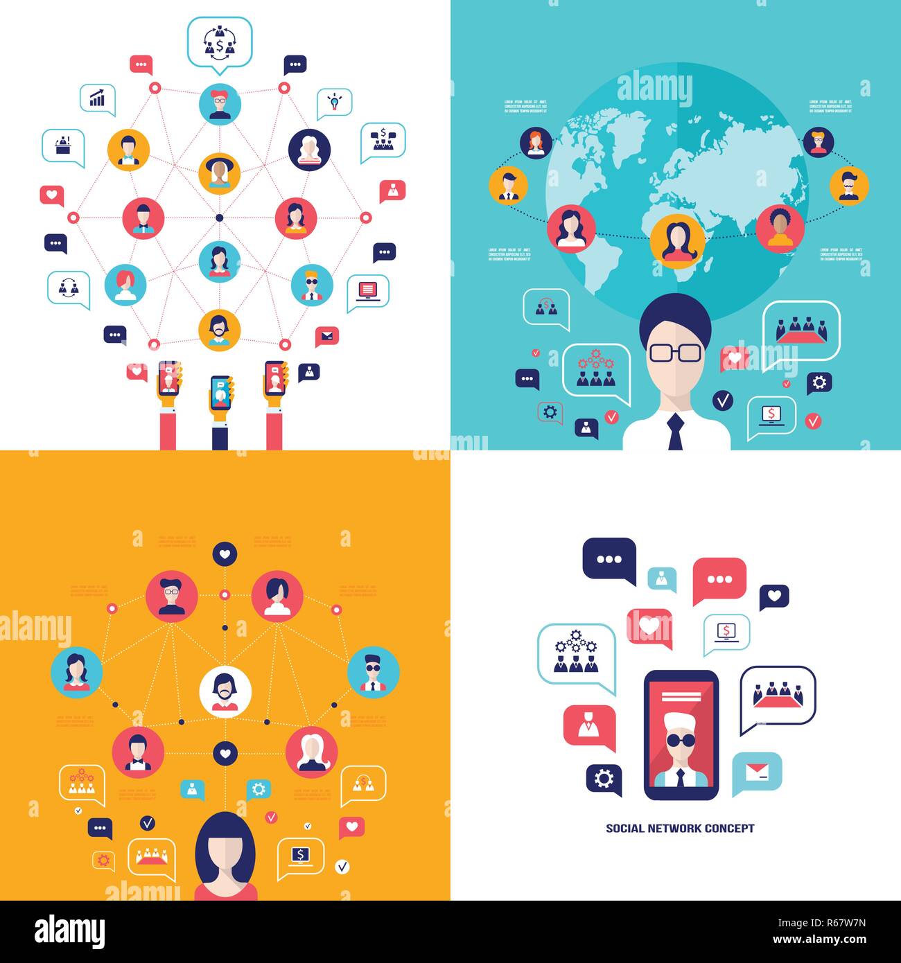 Social Network Technology Banner set User Communications on web concept ...