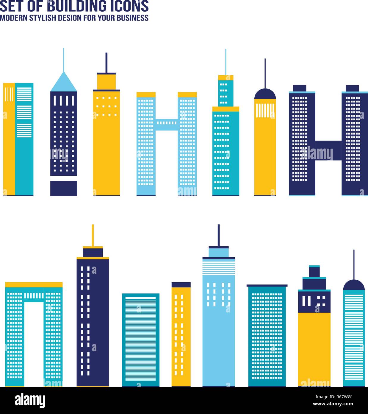 Skyscraper building icon set City infographic elements Vector ...