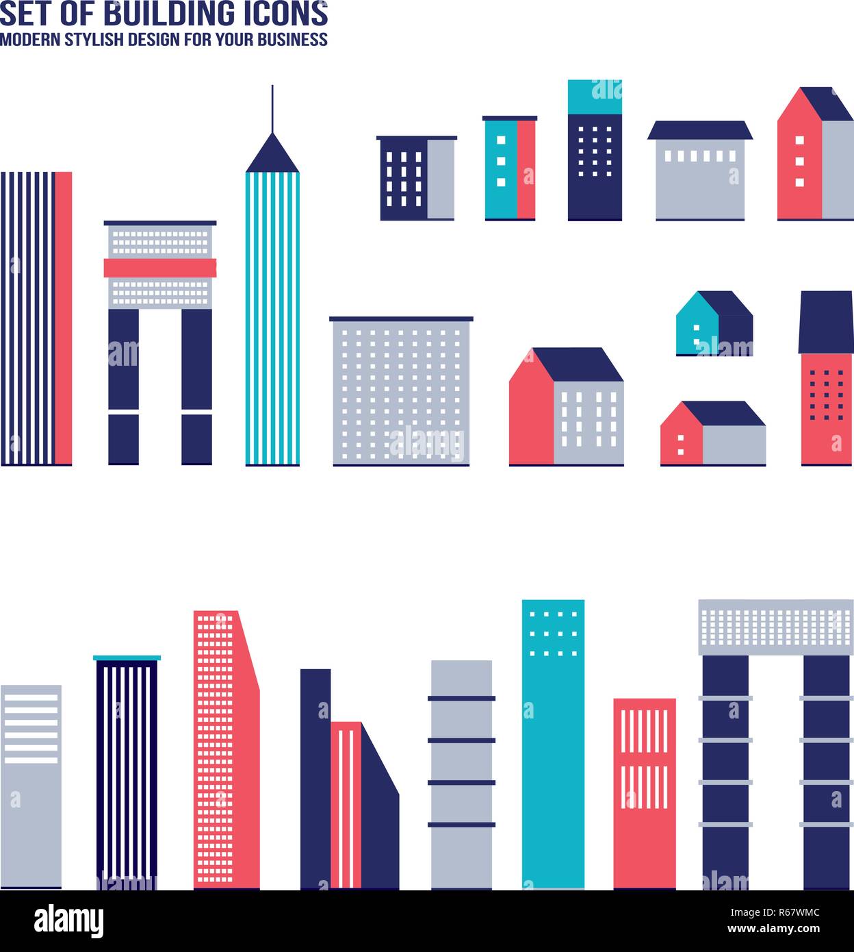 Skyscraper building icon set City infographic elements Vector ...