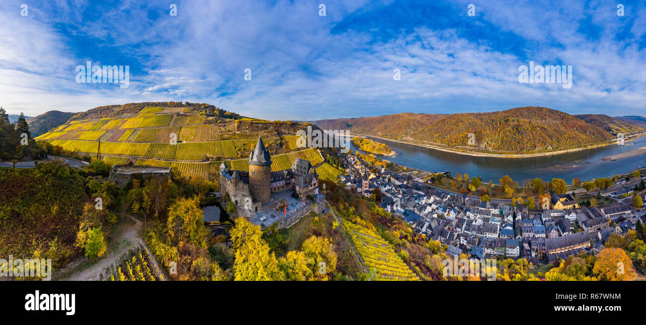 Drone shot, castle of Stahleck, Bacharach, Upper Middle Rhine Valley ...