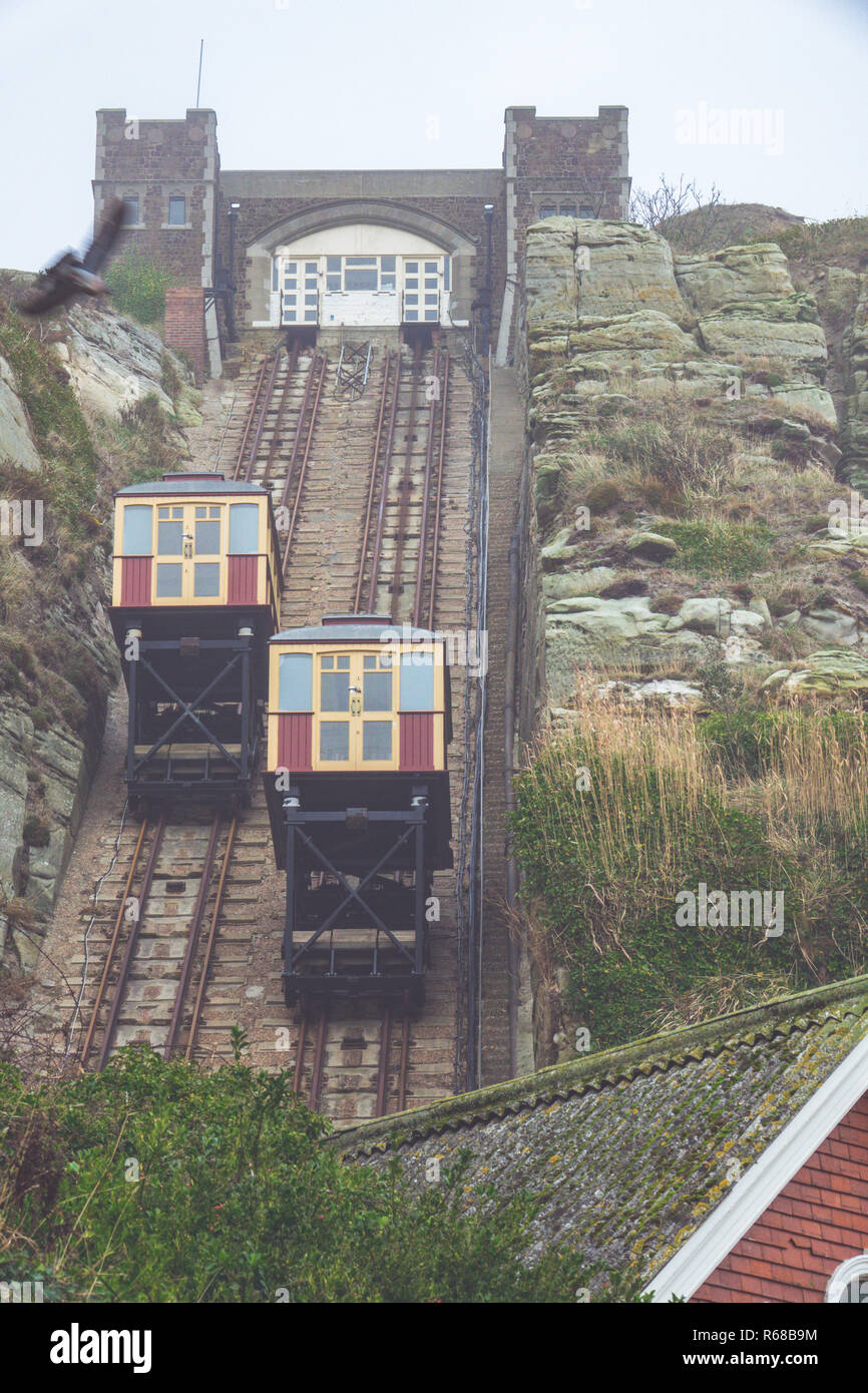 The East Hill Cliff Funicular cable lift Railway in Hastings Stock ...
