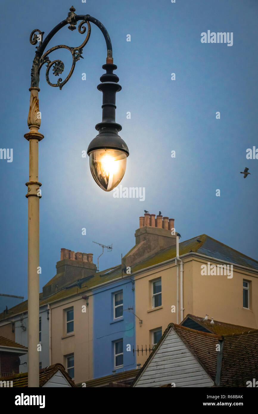 Lamppost and the colorful houses in Hastings Stock Photo - Alamy