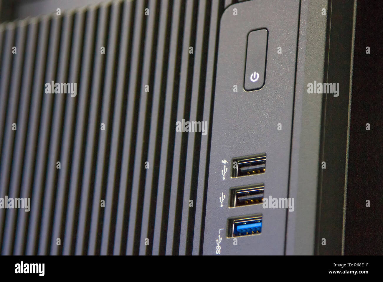USB version 3.0 and button off in black model on computer Stock Photo ...