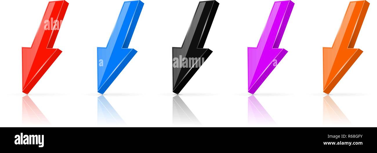 Down colored 3d arrows. Shiny straight icons set Stock Vector Image ...