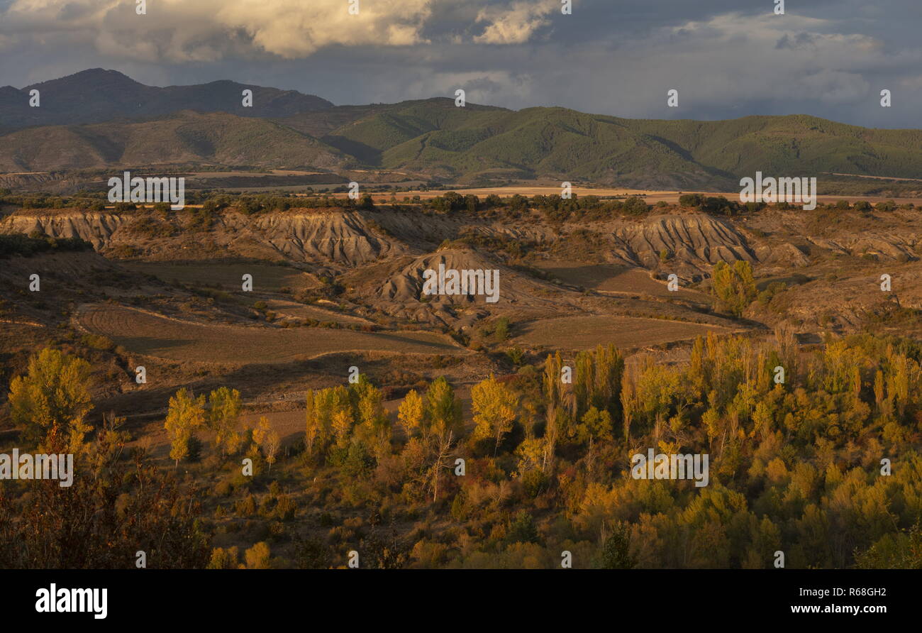 Badlands, eroded hills, in the Veral valley above Berdun in the lower ...