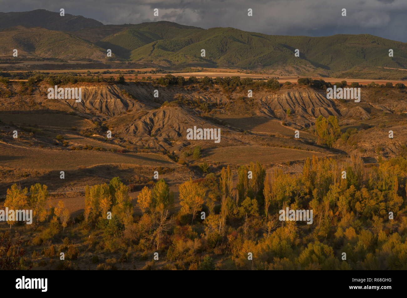 Badlands, eroded hills, in the Veral valley above Berdun in the lower ...