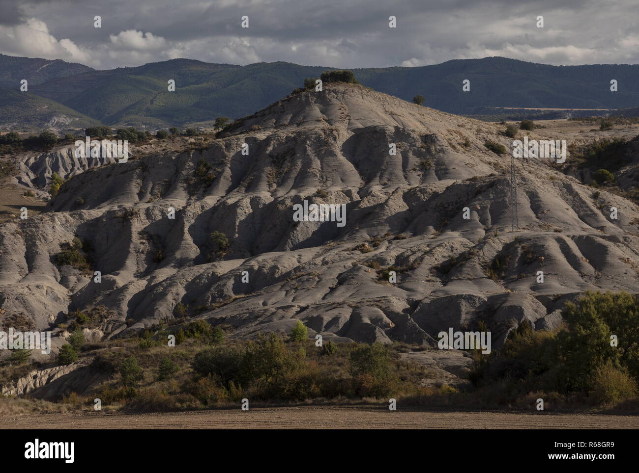 Badlands, eroded hills, in the Veral valley above Berdun in the lower ...