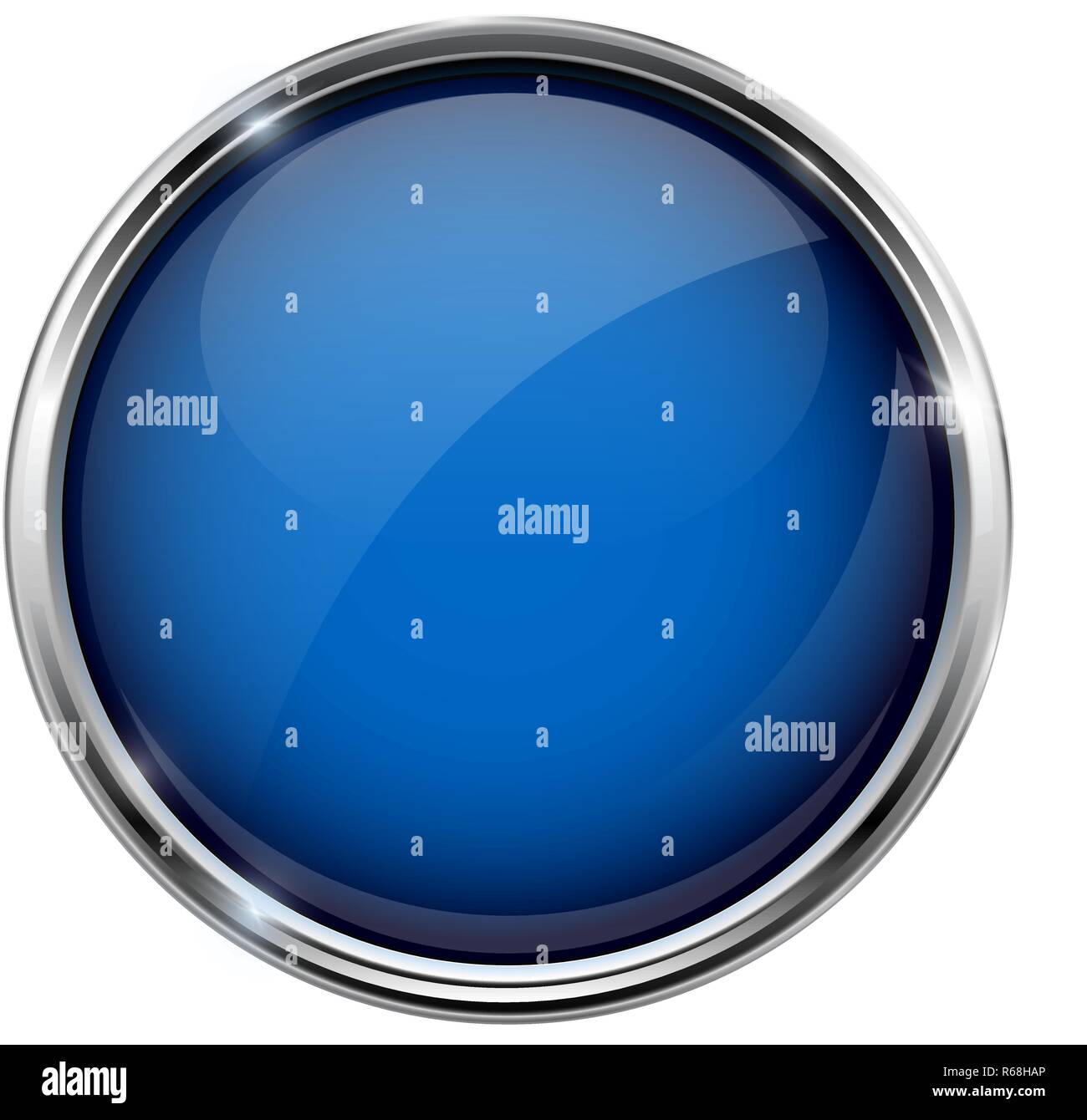 Blue glass button. Round 3d shiny icon with metal frame Stock Vector ...