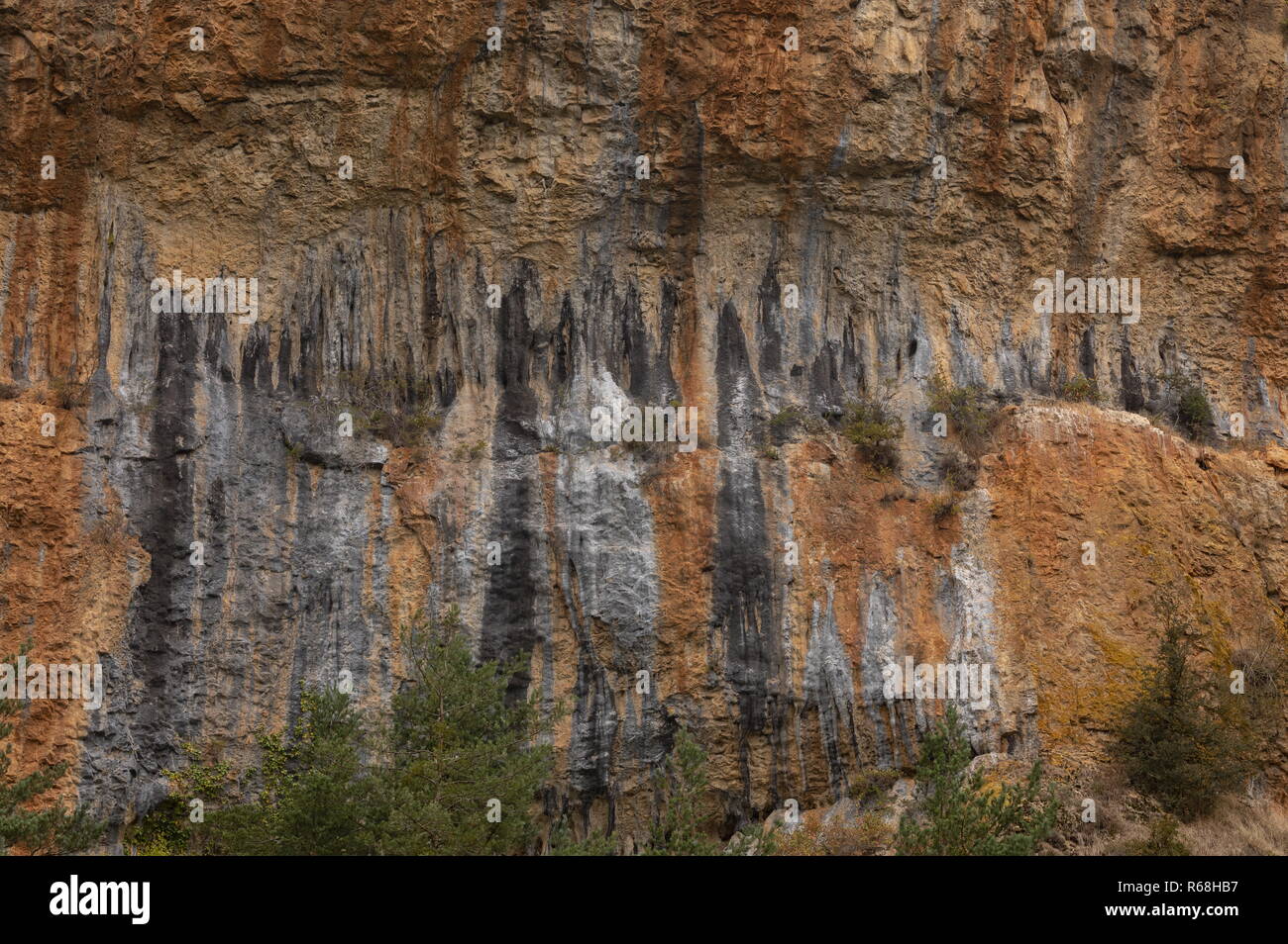 Lovely eroded limestone cliff in the Fago Gorge, with manganese stains ...