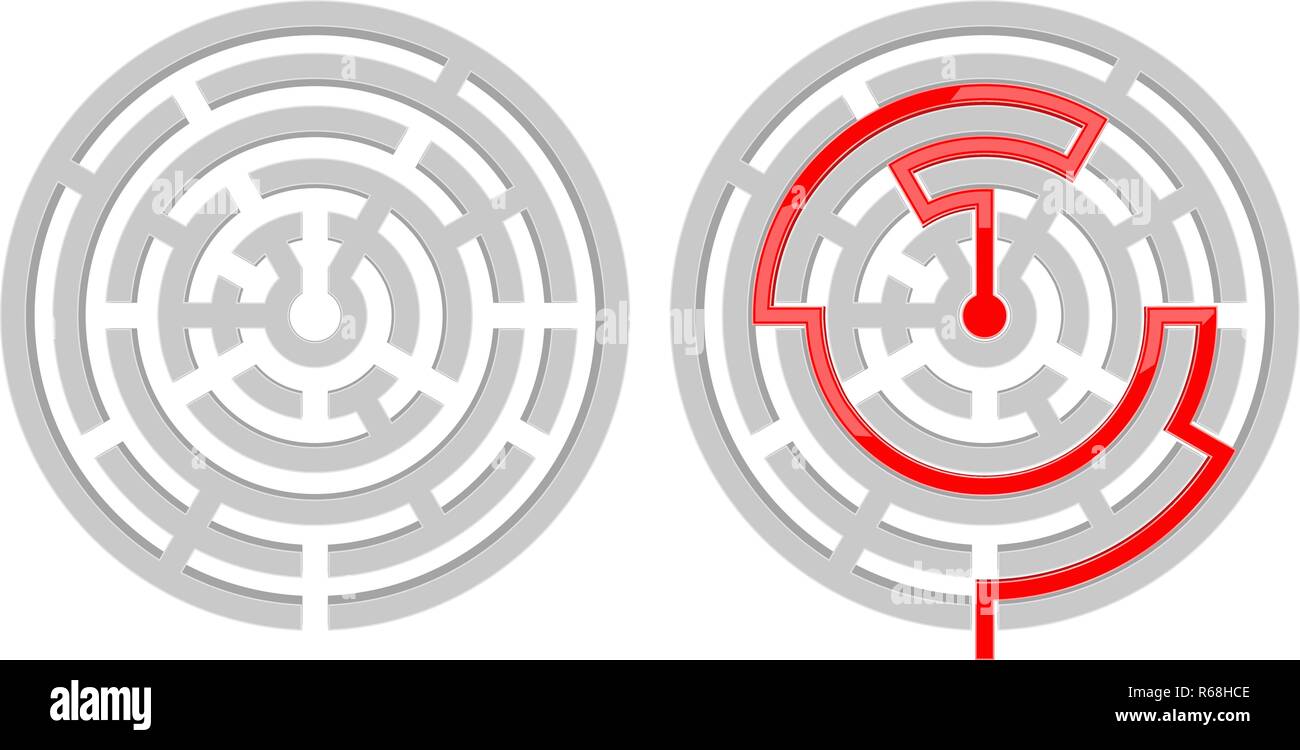 Round maze with solution. With and without red path to center Stock ...