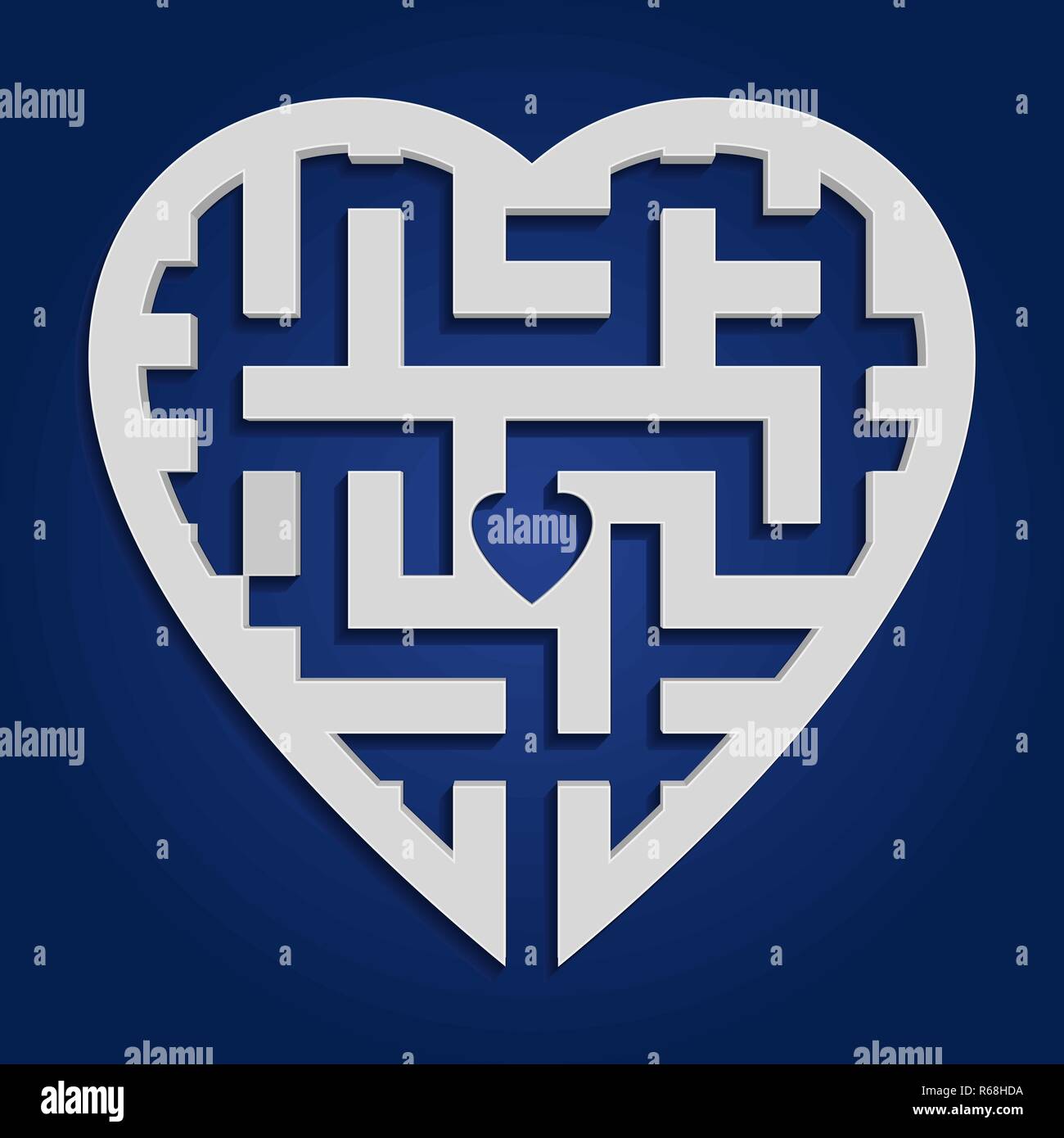 Maze in heart shape. Gray labyrinth on blue background Stock Vector ...