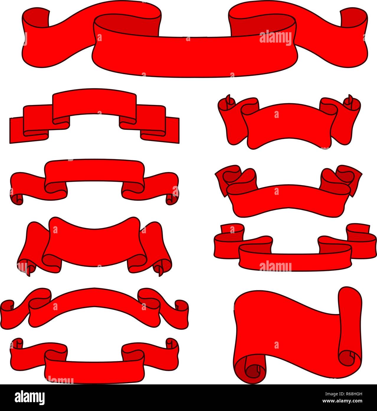 Red paper scrolls. Set of illustrations Stock Vector Image & Art - Alamy