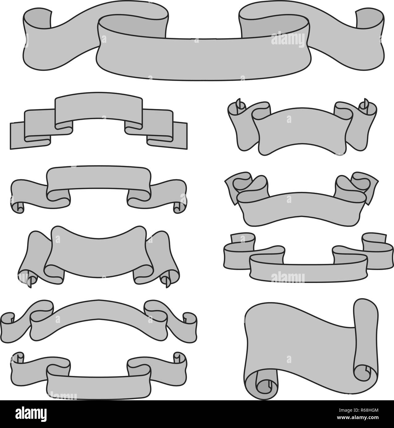 Paper scrolls. Gray outline set isolated on white background Stock ...