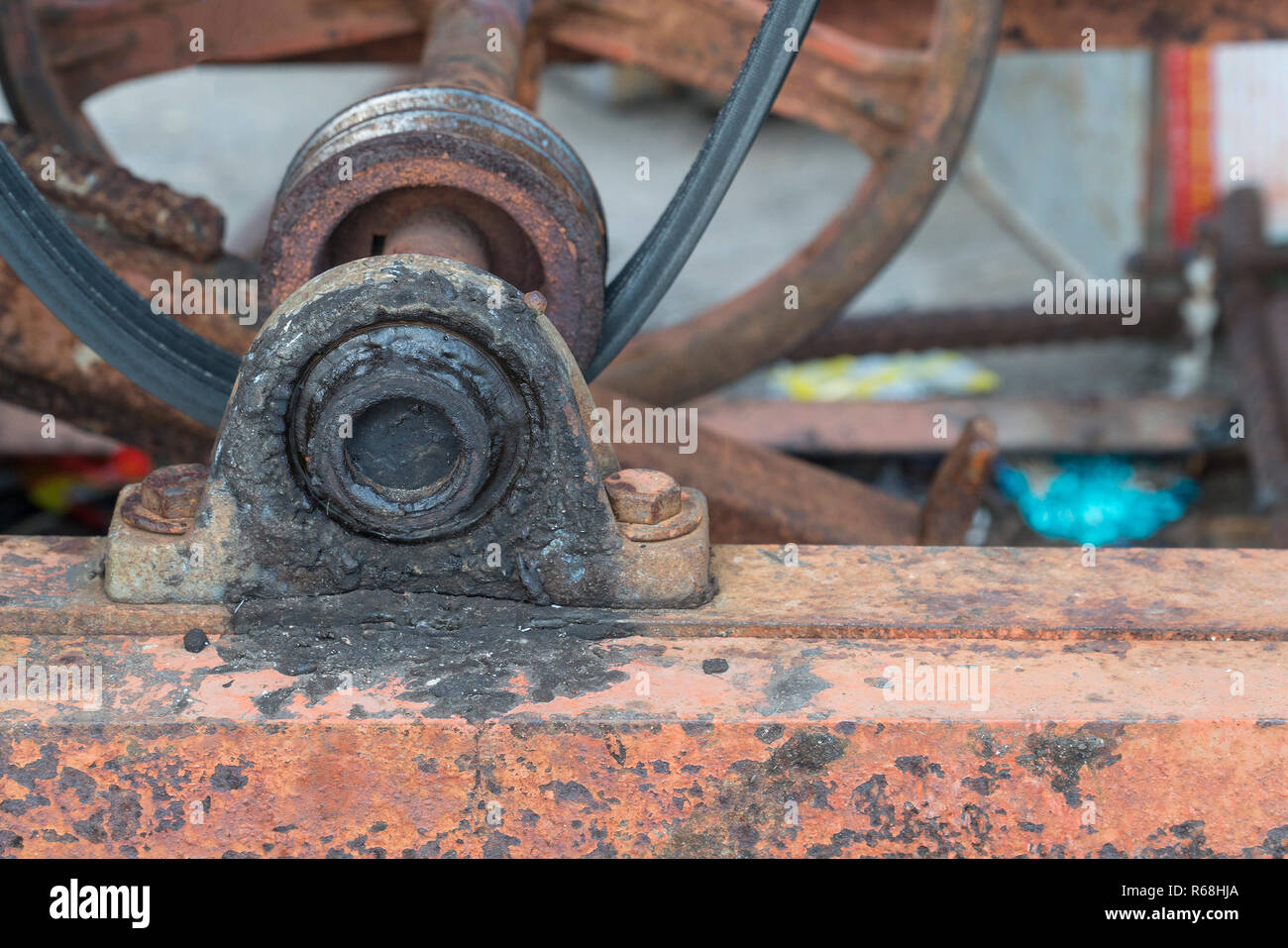 Bearing Housing, Pillow Block Ball Bearing and pulley old and rusted ...
