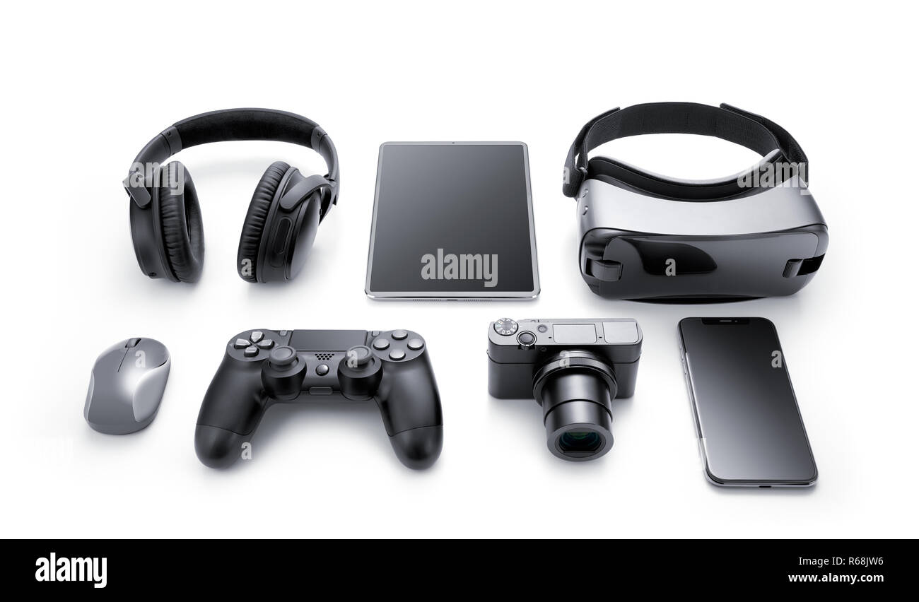 Gadgets and accessories isolated on white background Stock Photo - Alamy