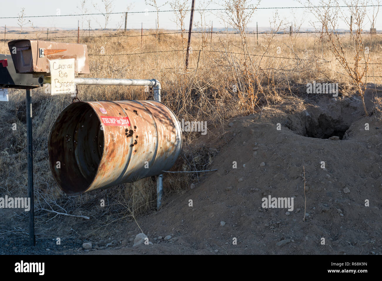 Large badger hole and sign, Adams County, Washington Stock Photo - Alamy