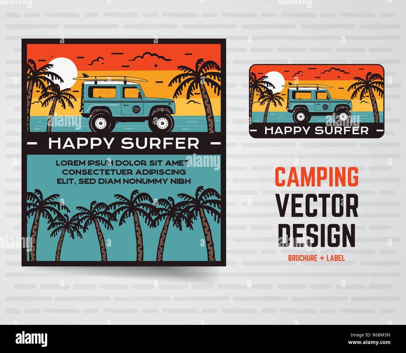 Surf graphics poster and logo. Happy surfer sign. Surfing design for ...