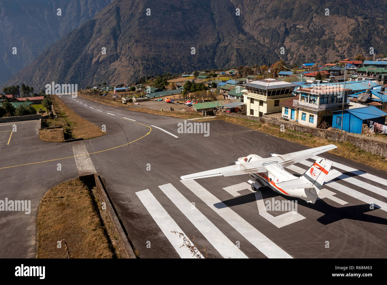 Nepal, Lukla, airport, Summit Air, Let L-410, Turbolet aircraft at end ...