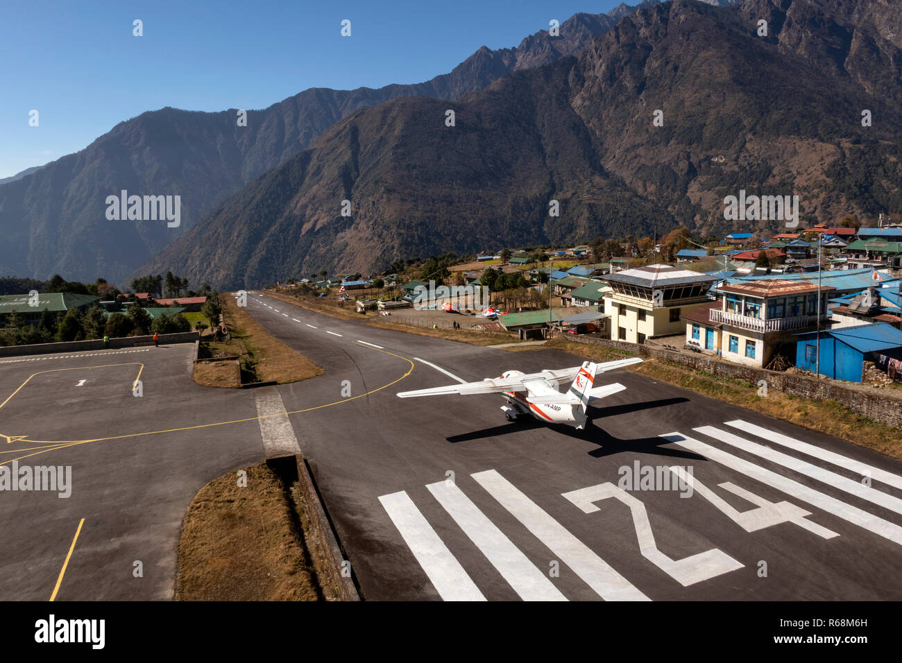 Nepal, Lukla, airport, Summit Air, Let L-410, Turbolet aircraft taking ...