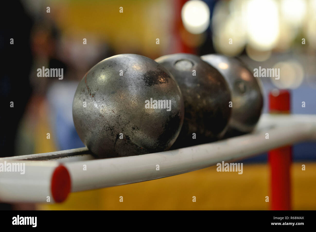 Shot put prepared for competition. Track and Field background Stock ...