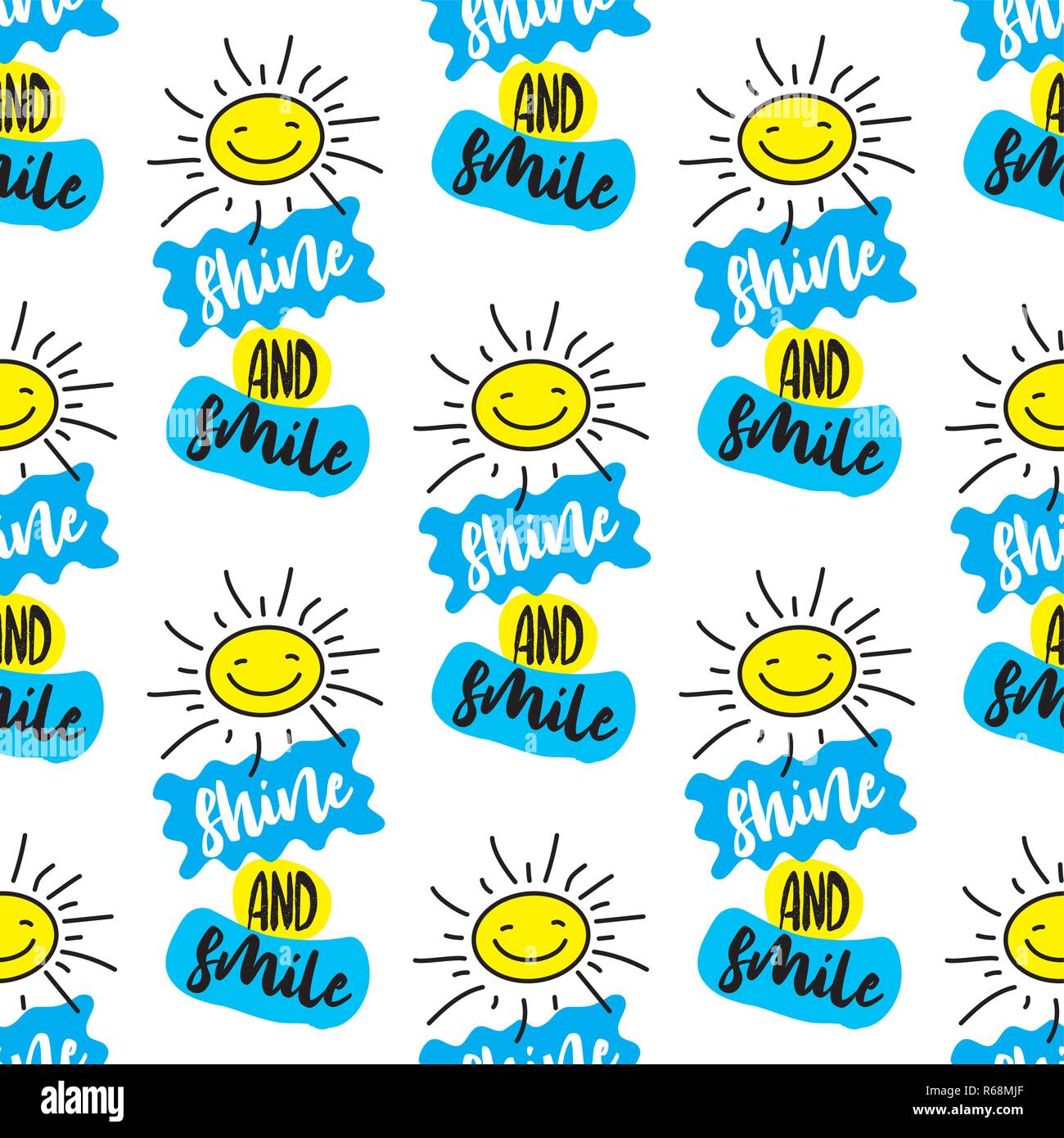 Shine and smile seamless pattern.Cute texture, funny doodle sun on ...