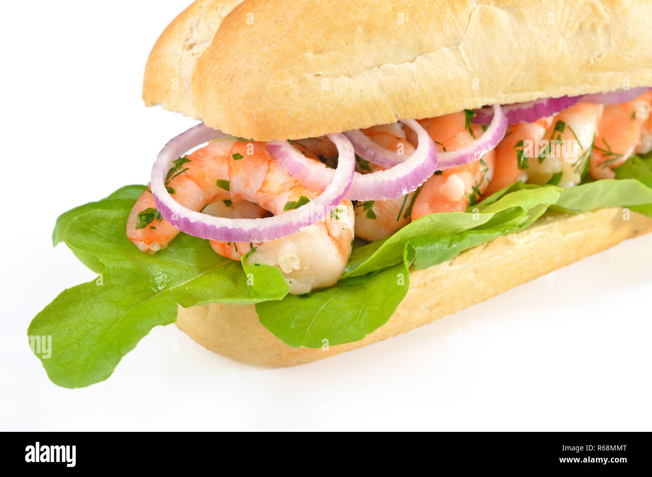 Fine sandwich with prawns, lettuce and onion rings Stock Photo - Alamy