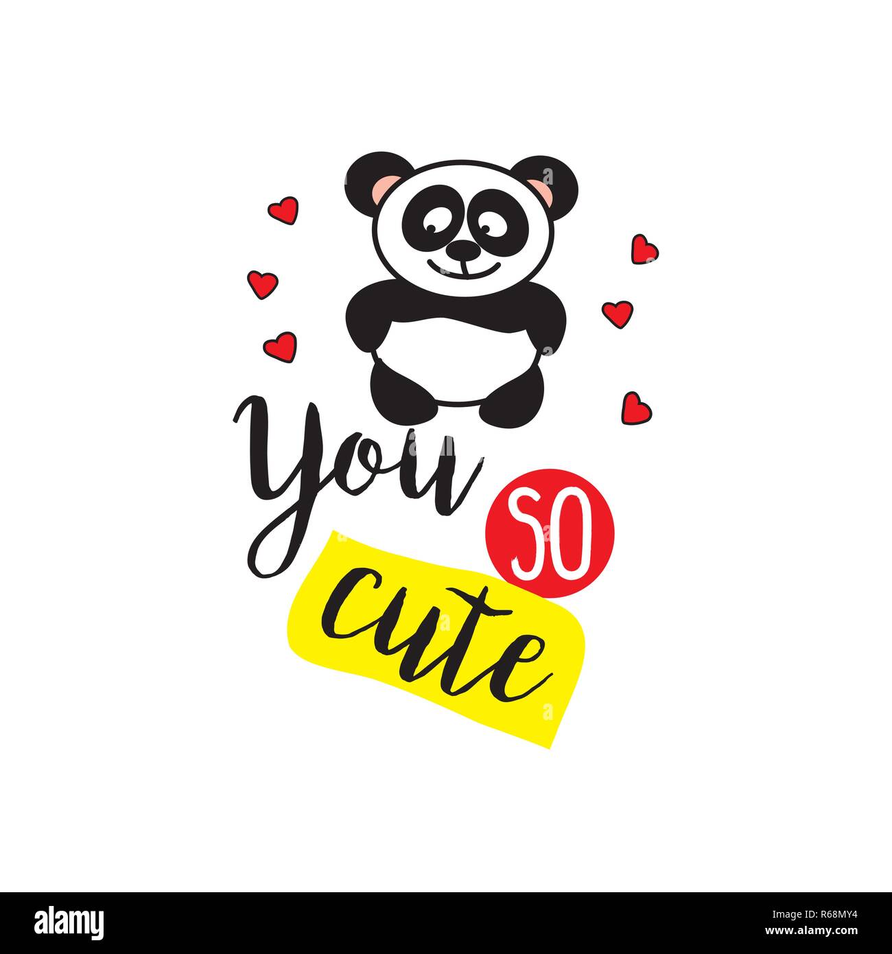 Little panda and phrase- you so cute,isolated on white background ...