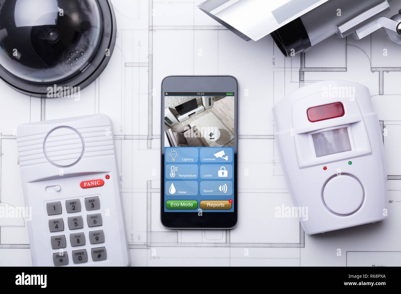 Smart Home System On Mobilephone With Security Equipment Stock Photo ...