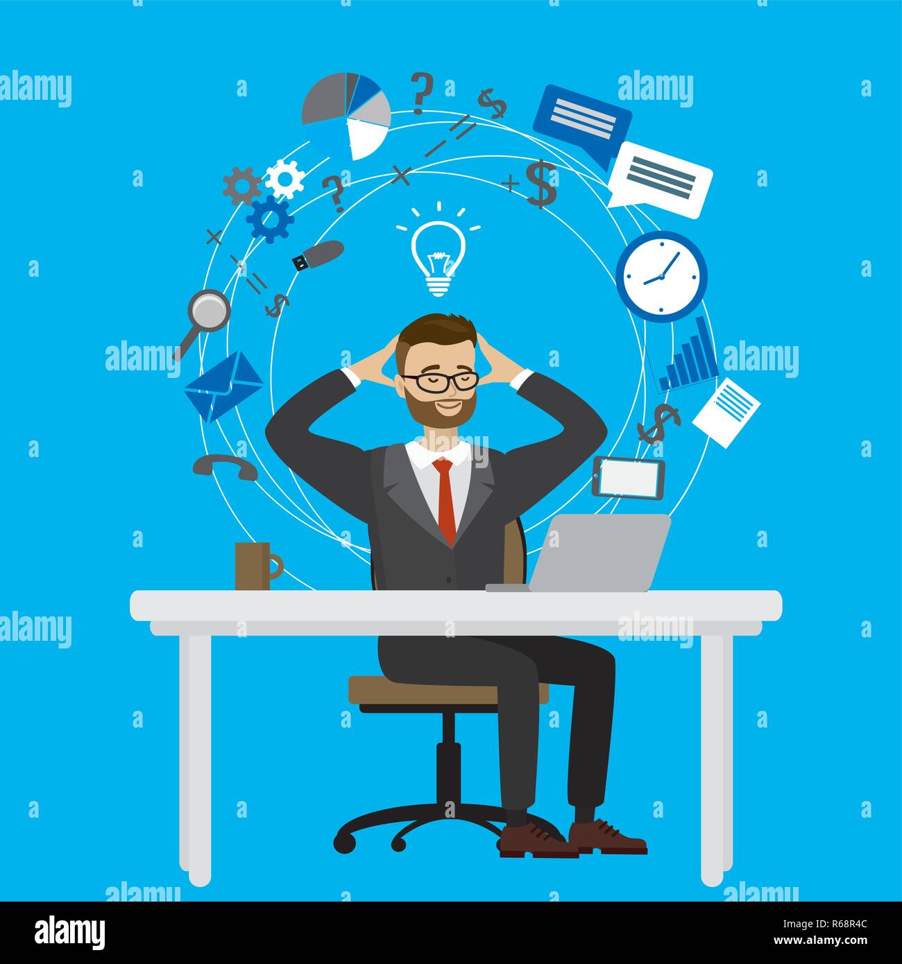 Business idea concept,male sitting at a table and working on the ...