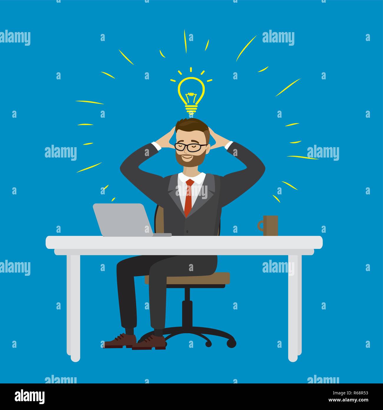 Business workplace,male thinking,idea concept,cartoon vector ...