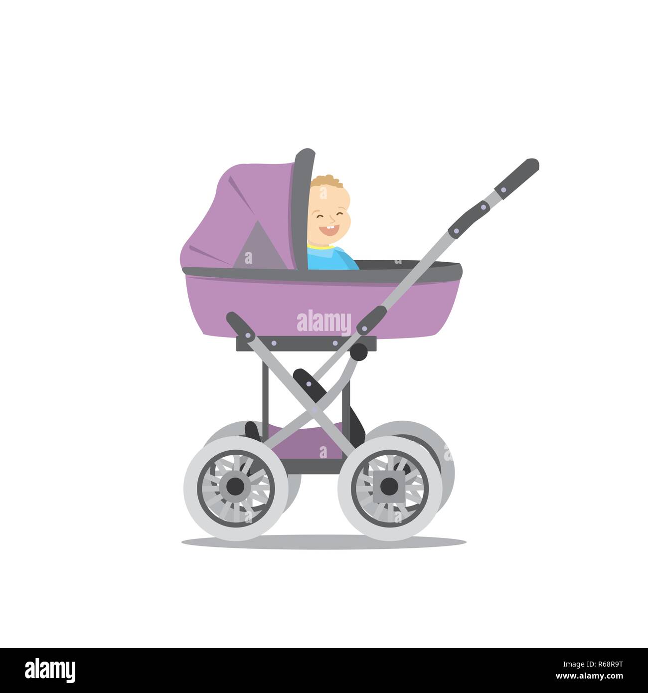 Pram with baby,isolated on white background,cartoon vector illustration ...