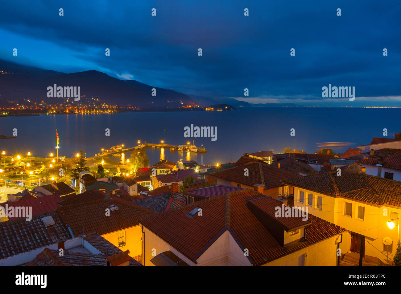 Ohrid lake city night. Macedonia Stock Photo - Alamy